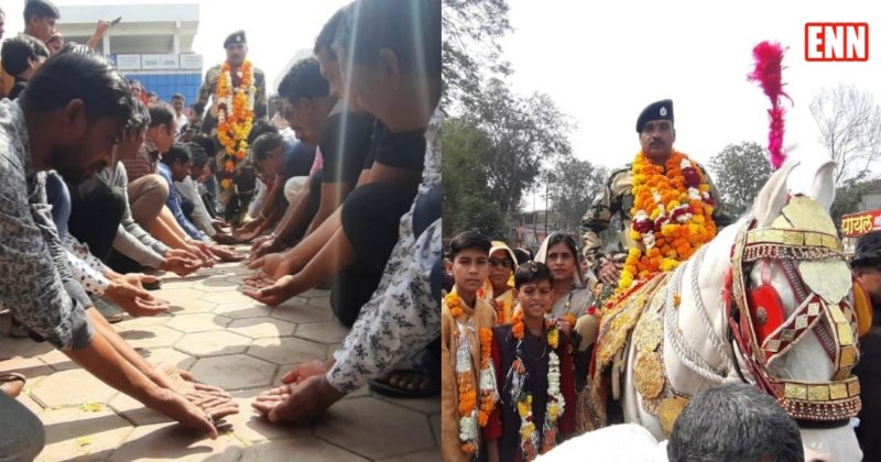 village people welcome Indian Army Jawan who retirees from BSF